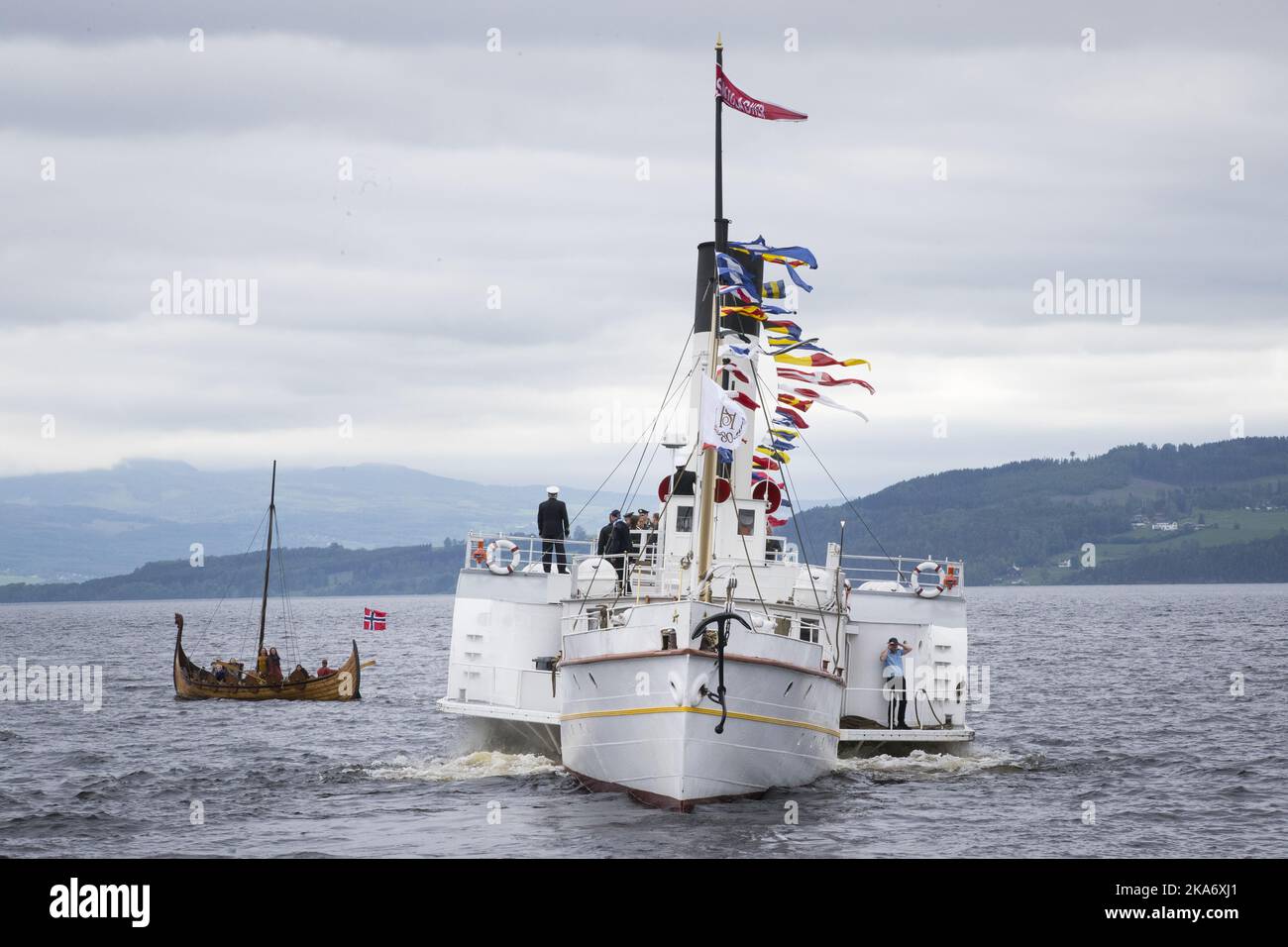 Hamar, Norway 20170611. King Harald and Queen Sonja aboard Skibladner ...