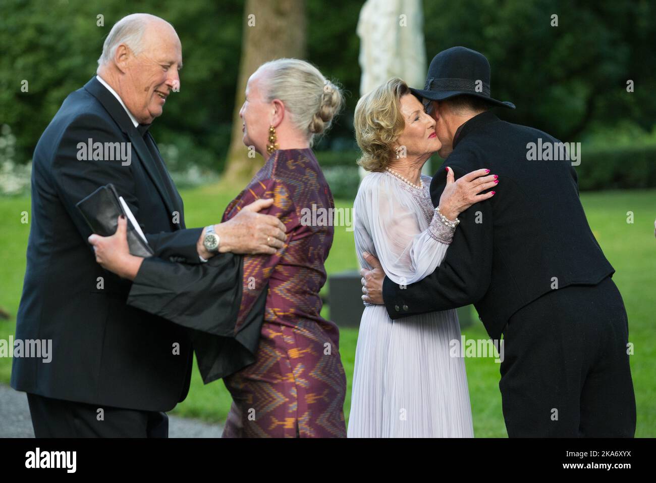 Oslo, Norway 20170704. King Harald and Queen Sonja greet guests before ...