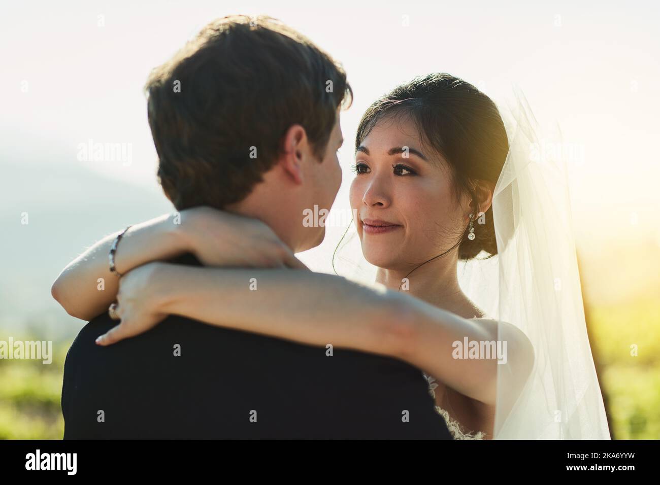 We have a whole life in front of us. a cheerful young bride and groom ...