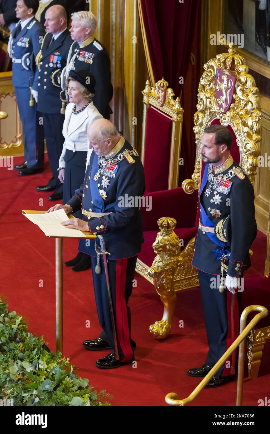 Oslo, Norway 20171009. King Harald reads Trontalen (The Speech from the throne) during the ...
