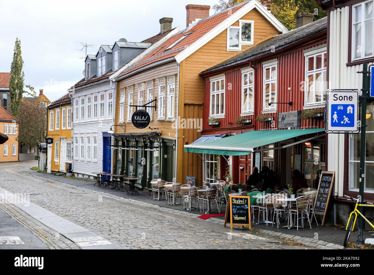 Trondheim, Norway 20171004. Bakklandet in Trondheim. The neighborhood ...