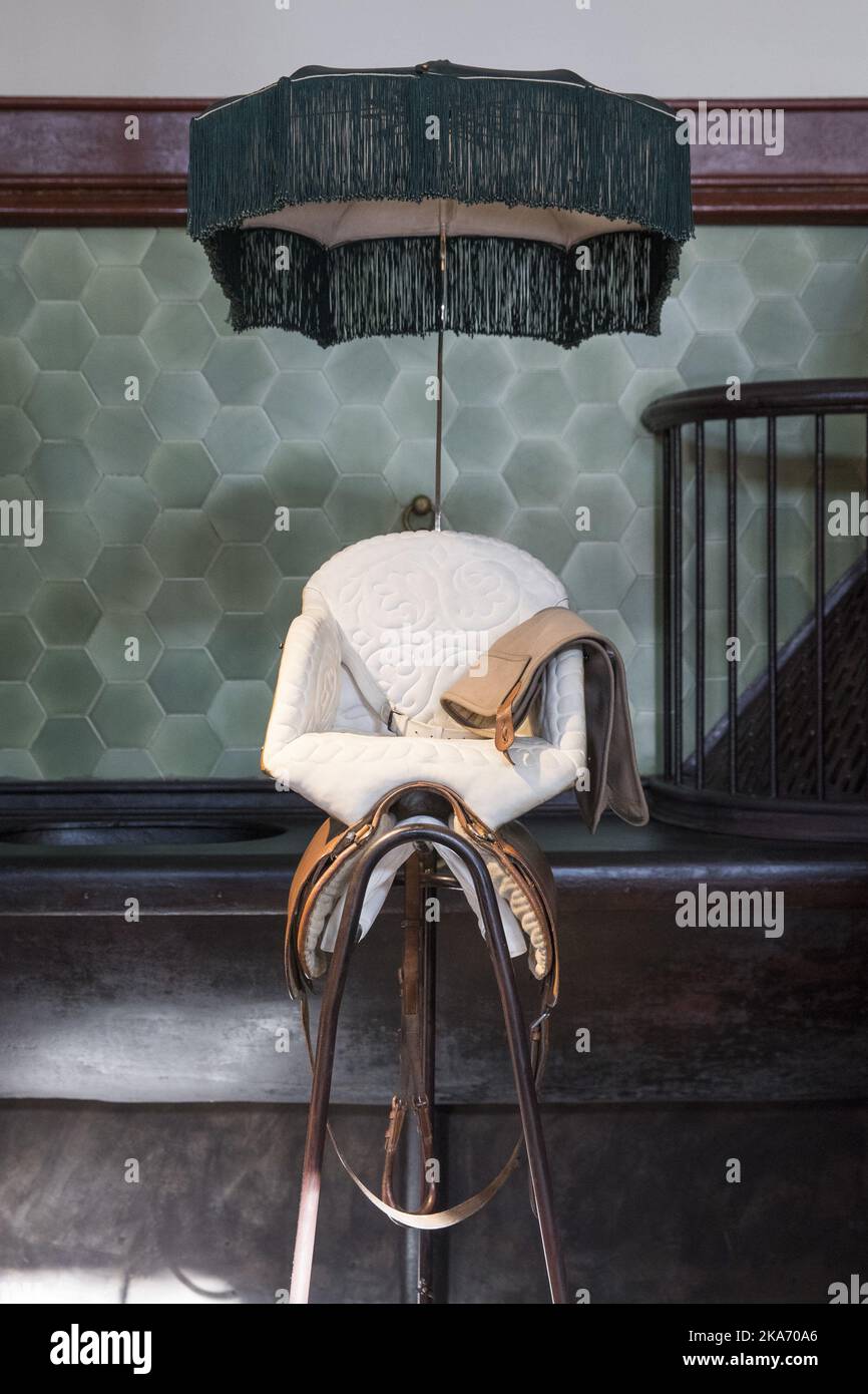Oslo, Norway 20171012. Crown Prince Olavs donkey saddle from about 1905 ...