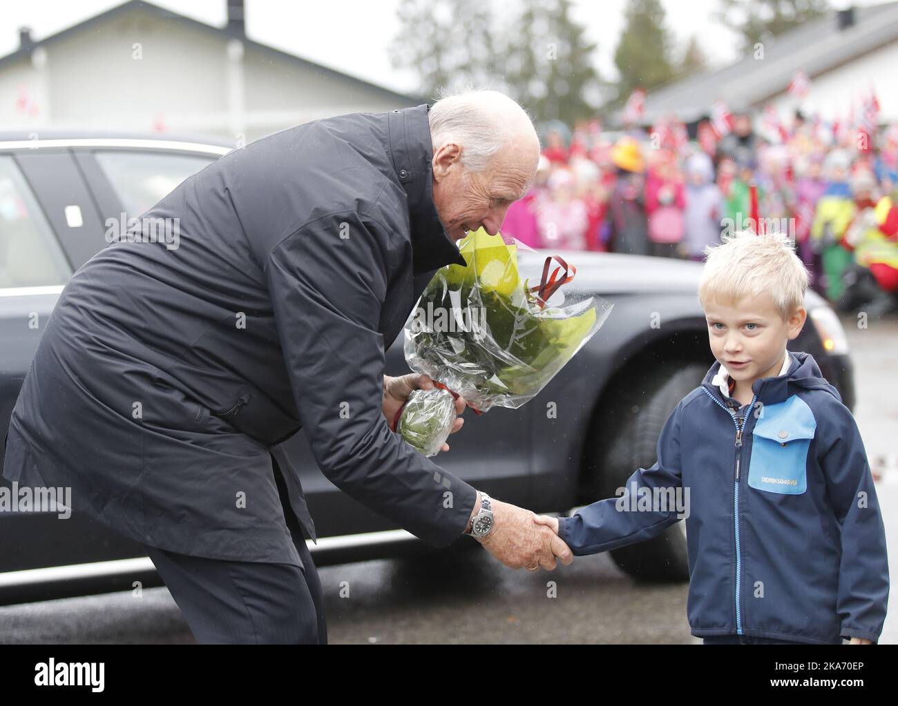 Enebakk, Norway 20171024. King Harald during his visit to Flatebyday ...