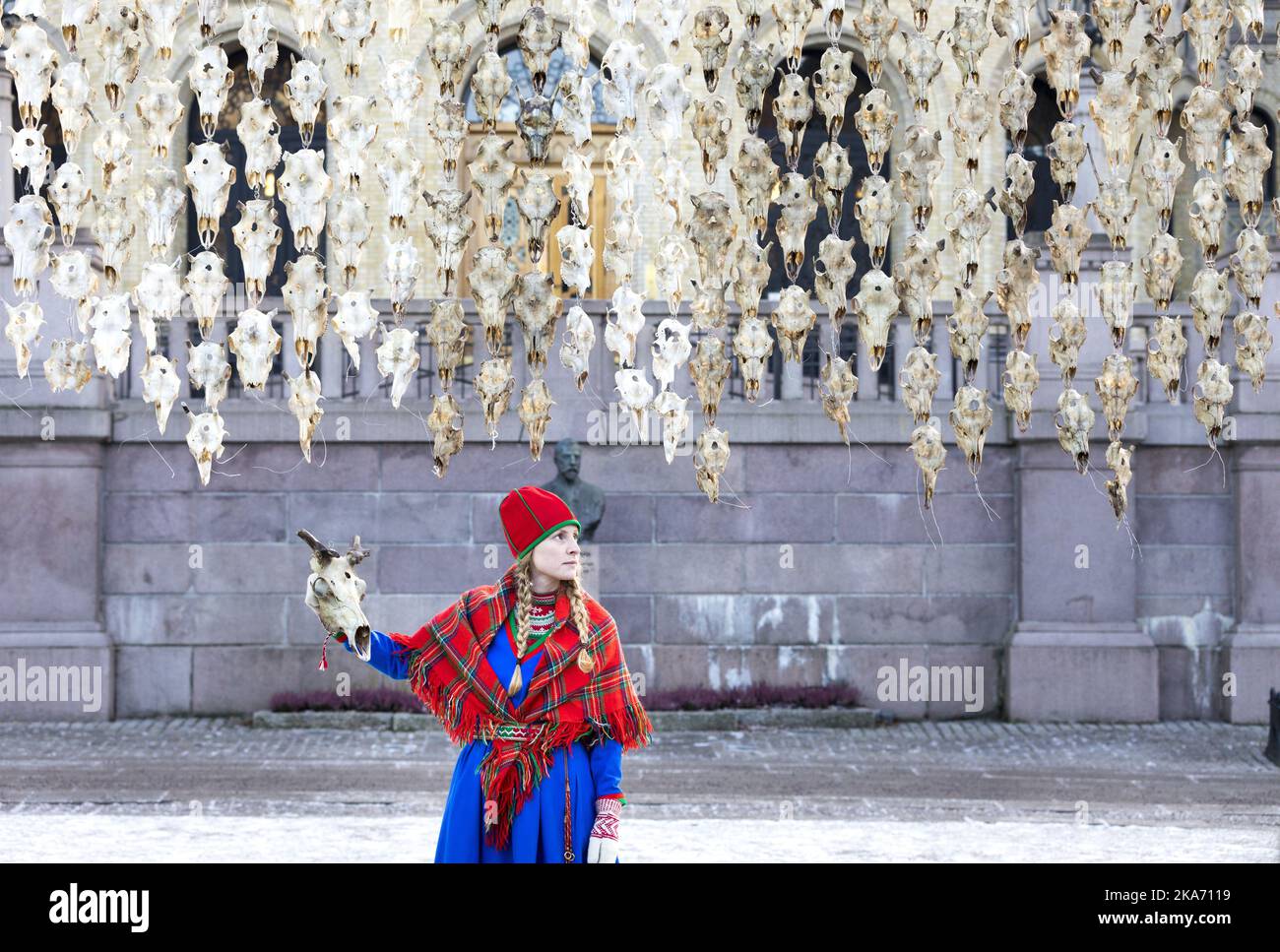 Oslo, Norway 20171205. Pile of Sápmi, an art installation by Maret Anne ...