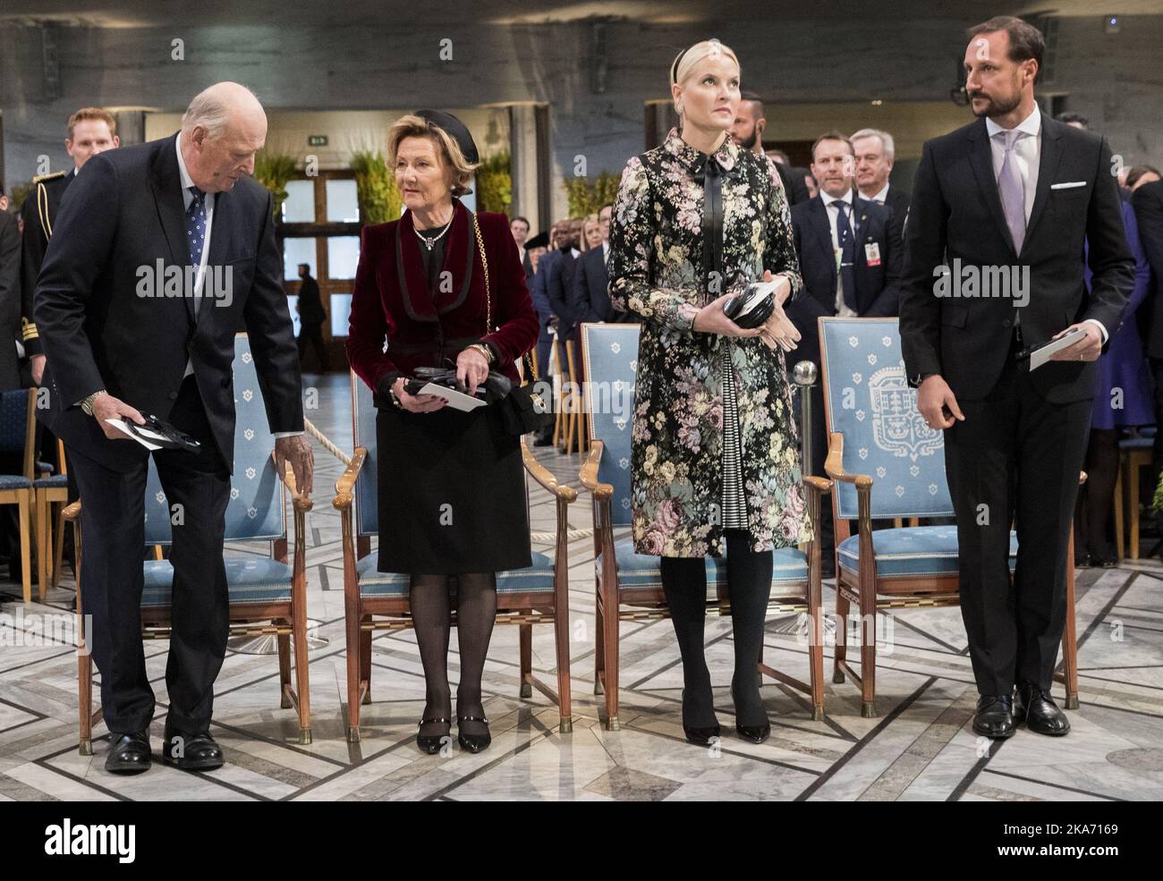 OSLO, Norway20171210. From left: King Harald, Queen Sonja, Crown ...