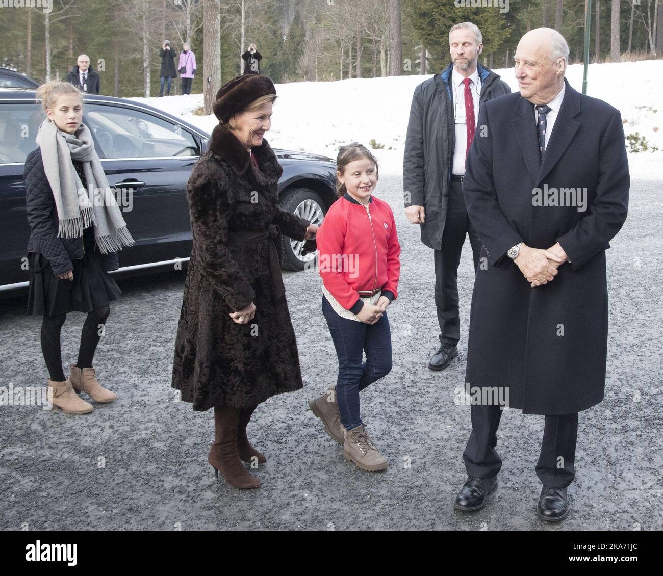 Oslo, Norway 20171225. The Queen Sonja and King Harald is arriving the ...