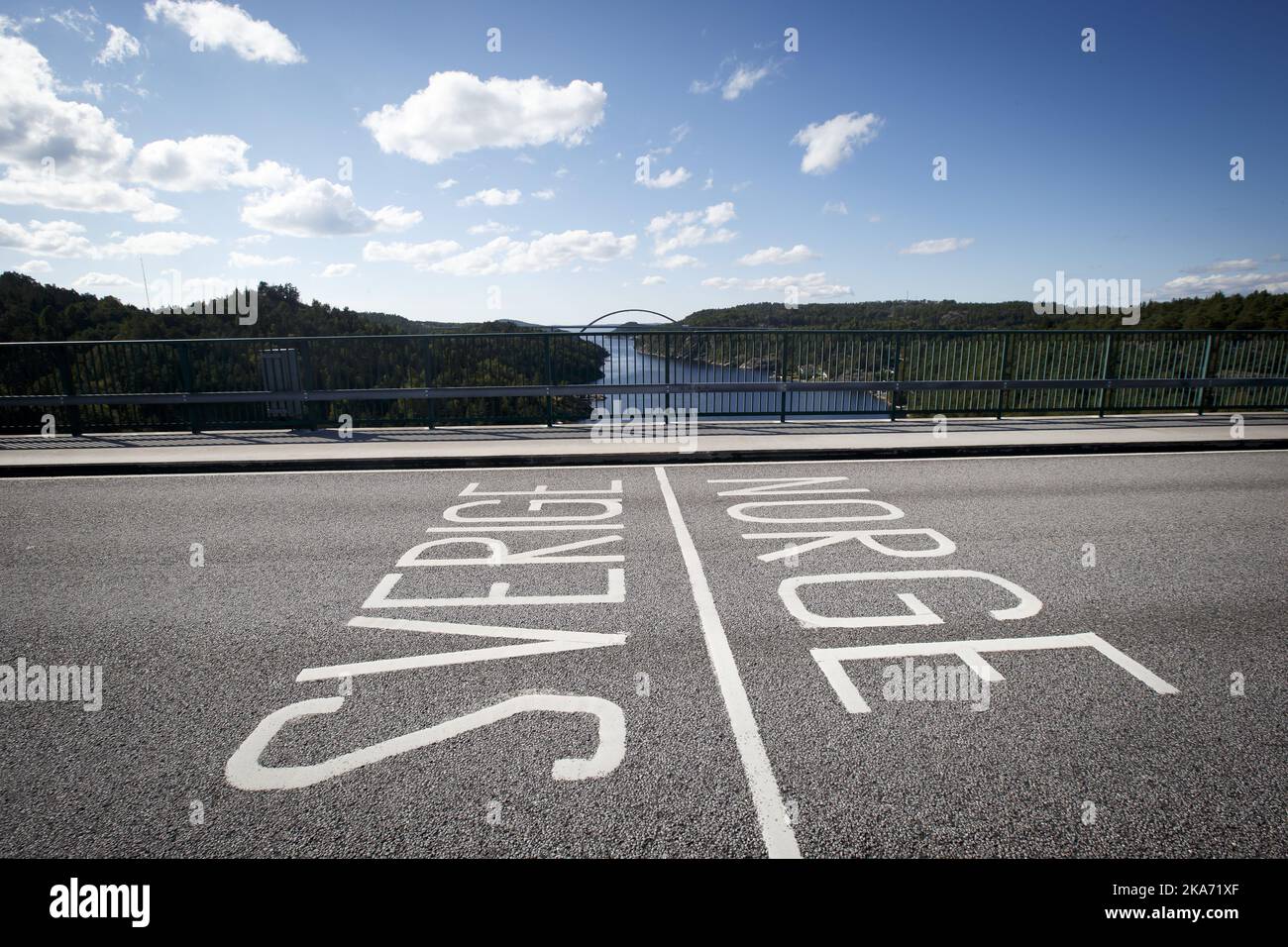 The old bridge over the pork Strait, marking the border between Norway ...