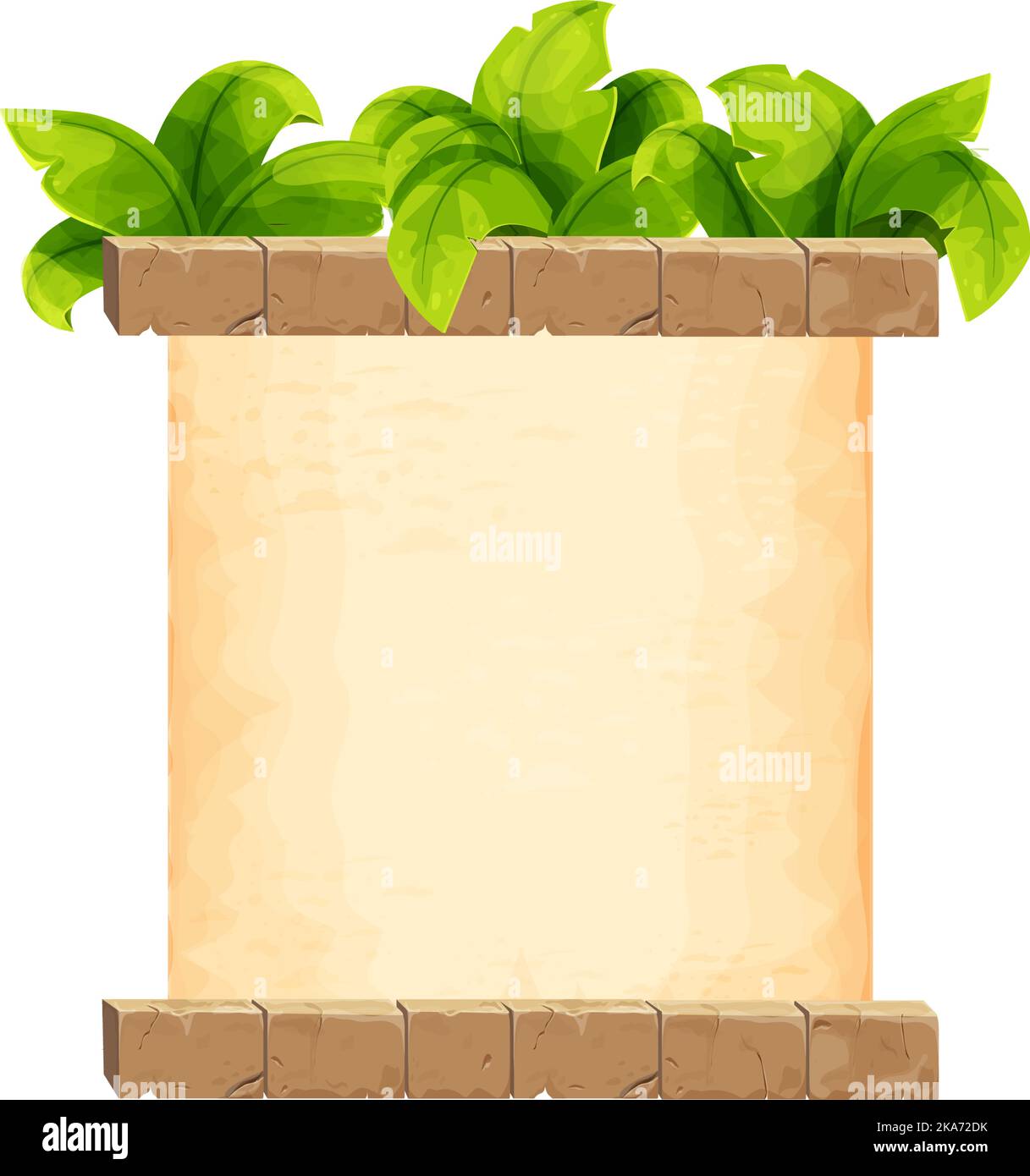 Stone brick frame border with old parchment jungle decorated with ...