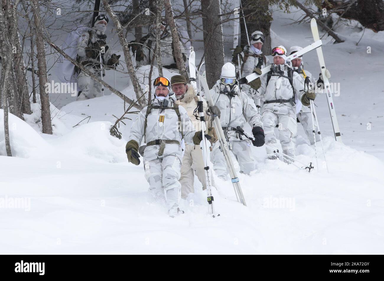 Vemork, Rjukan 20180228. Crown Prince Regent Haakon (in front) attends ...