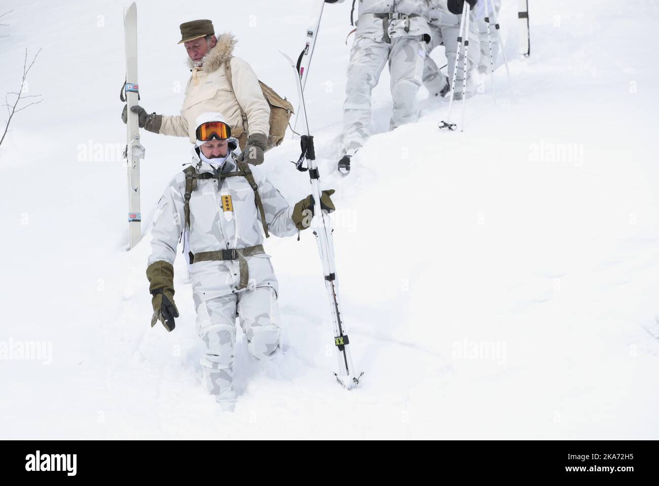Vemork, Rjukan 20180228. Crown Prince Regent Haakon (in front) attends ...