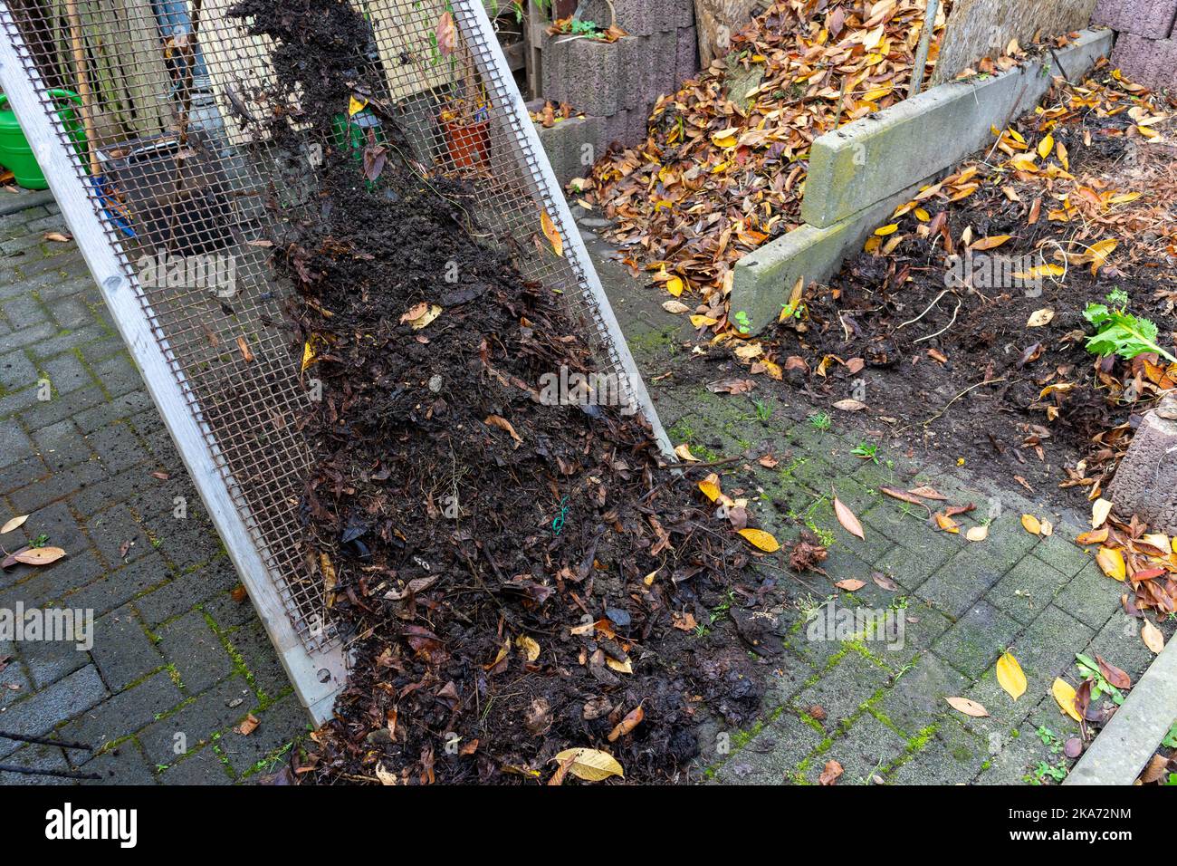 Topsoil compost is sifted in the fall Stock Photo - Alamy