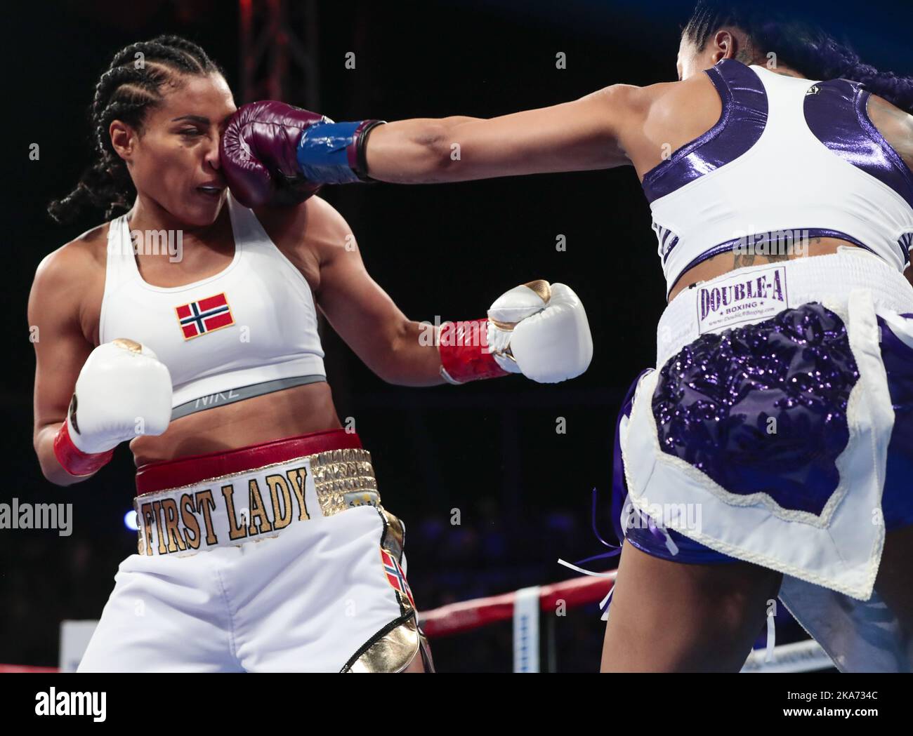 LOS ANGELES, USA 20180506. Boxer Cecilia Braekhus was struggling hard ...