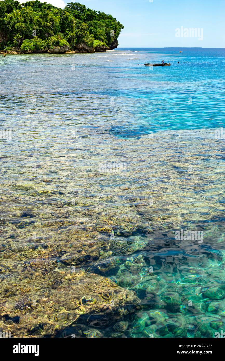 Coral reef off the beach at Kiriwina Island, Milne Bay Province, Papua ...