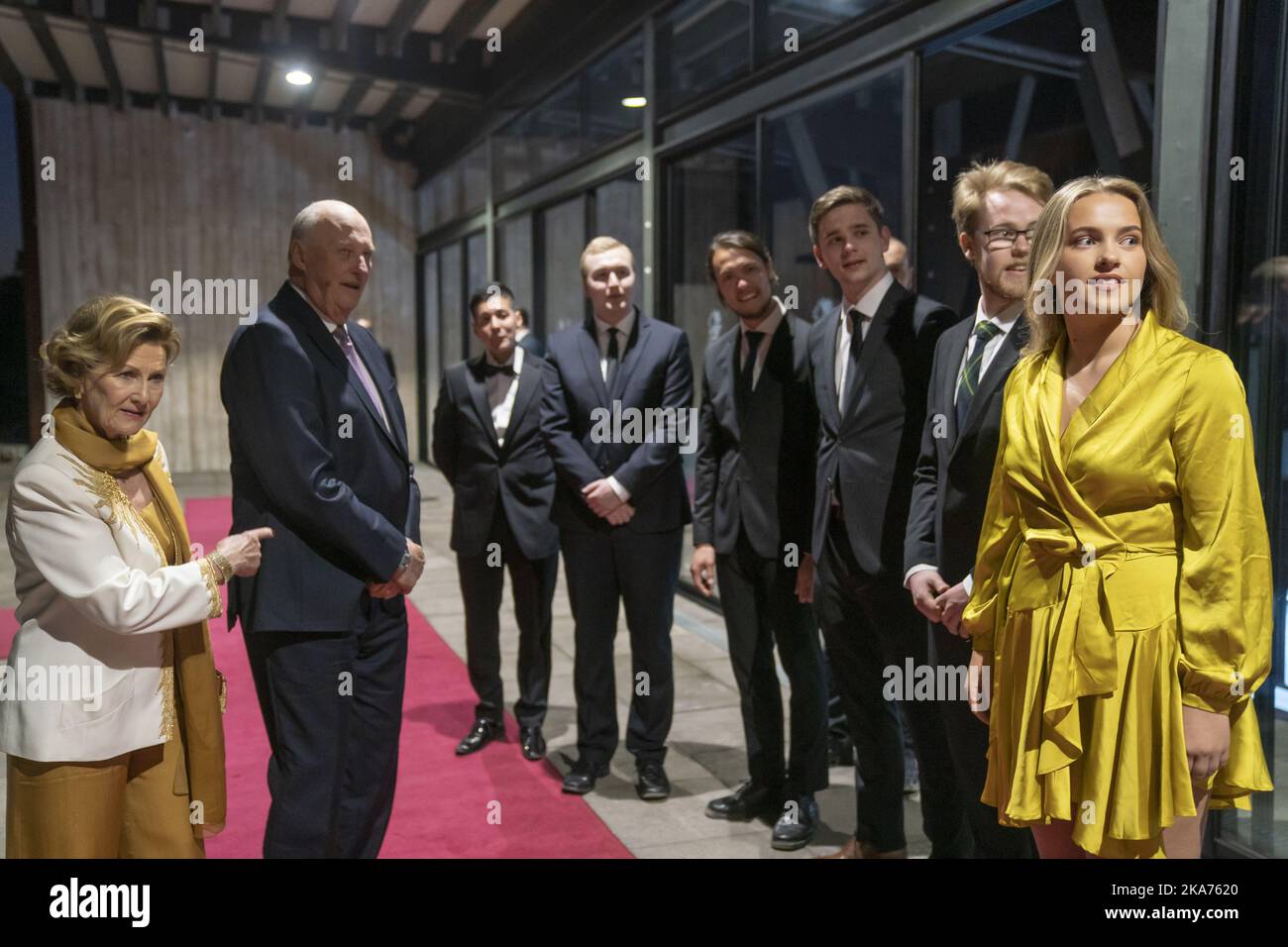 Santiago, Chile 20190327. Queen Sonja and King Harald greet the ...