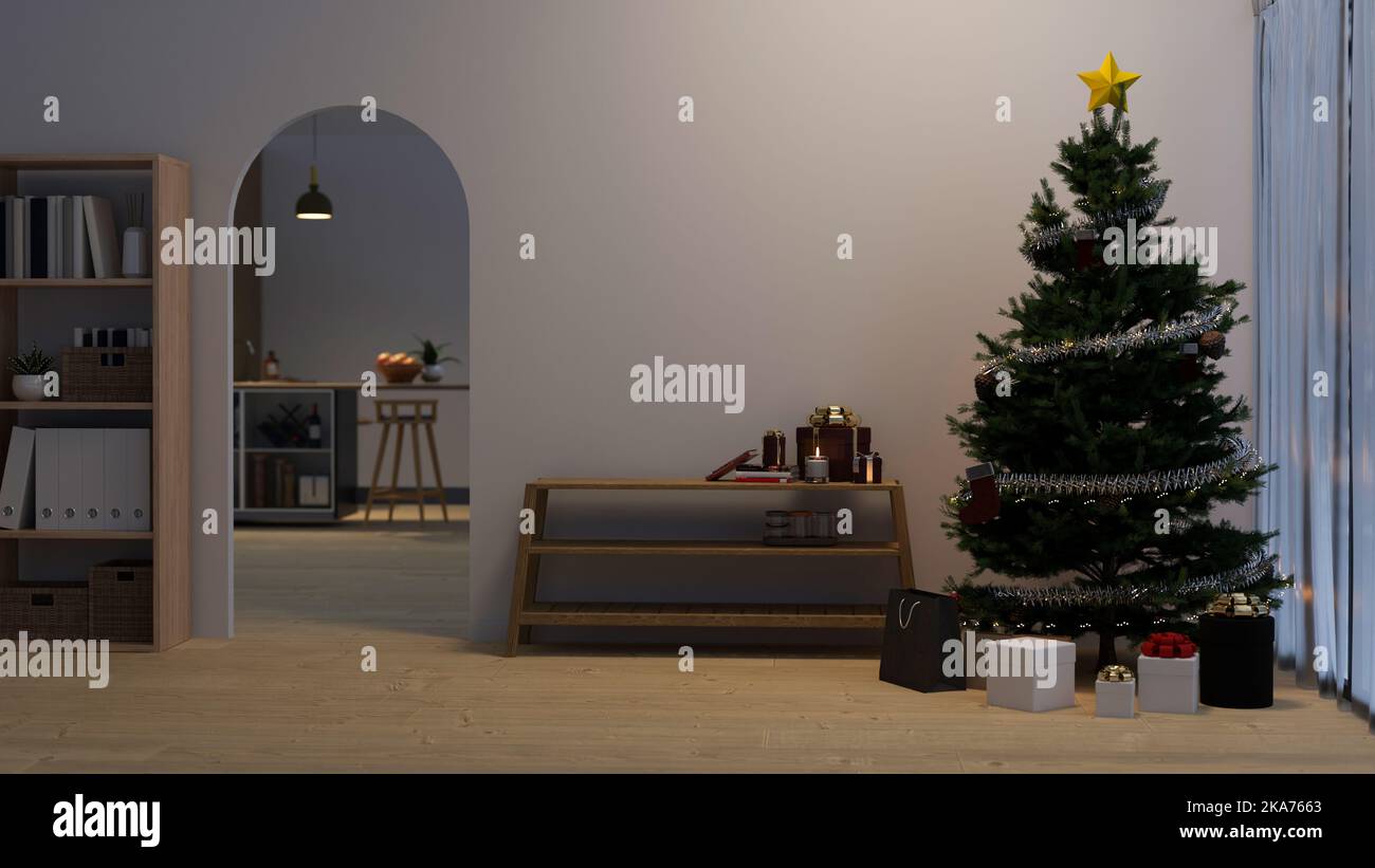 Minimal Scandinavian home living room on Christmas Day interior design ...