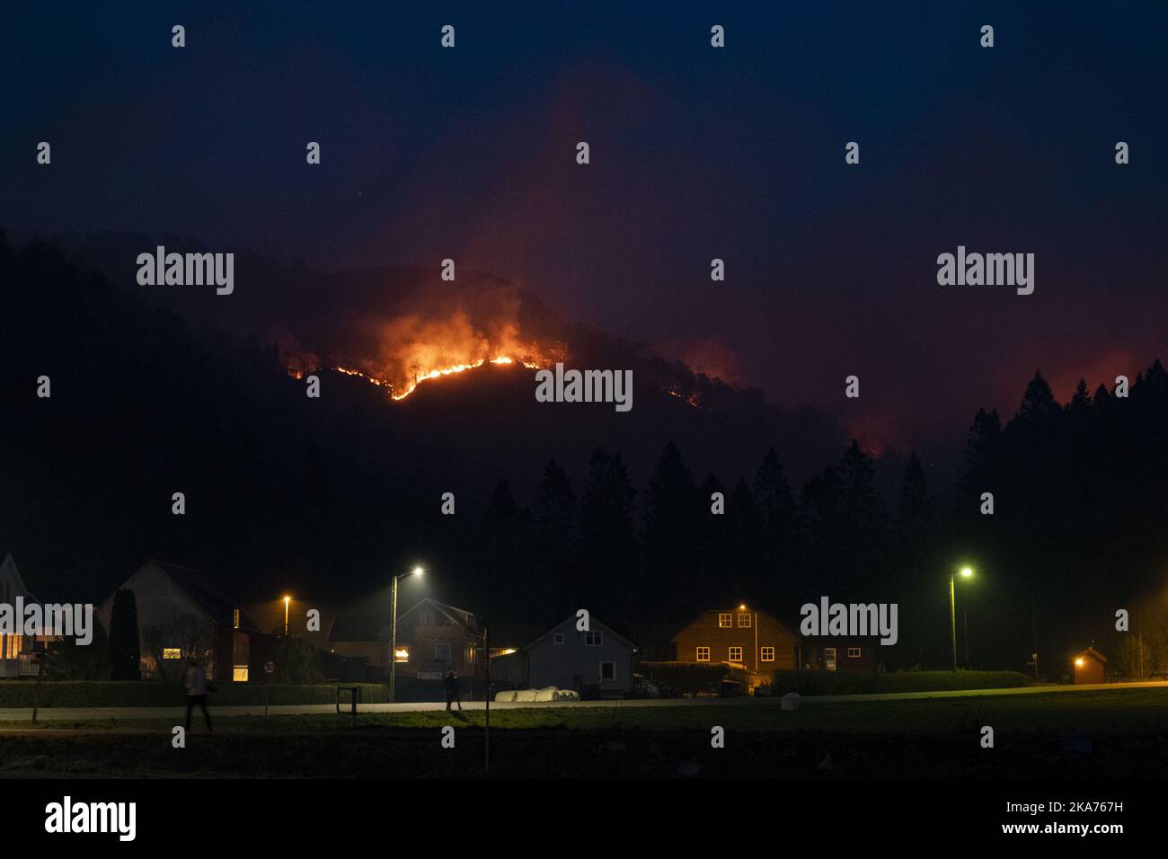Sokndal, Norway 20190423. Forest fires. It burns Tuesday night at Aamot ...