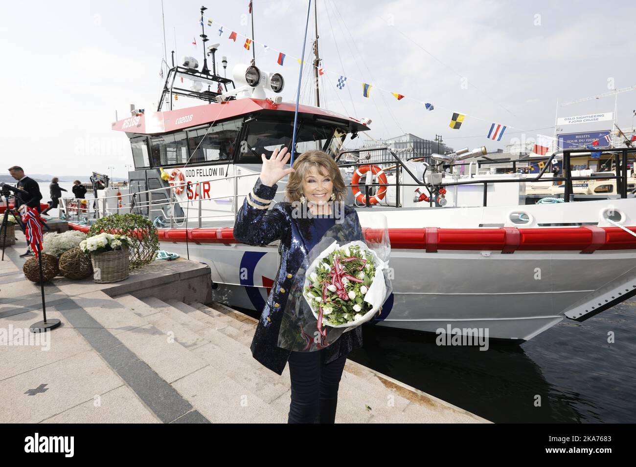 Oslo 20190426. Norwegian artist Wenche Myhre baptized rescue boat "Odd ...