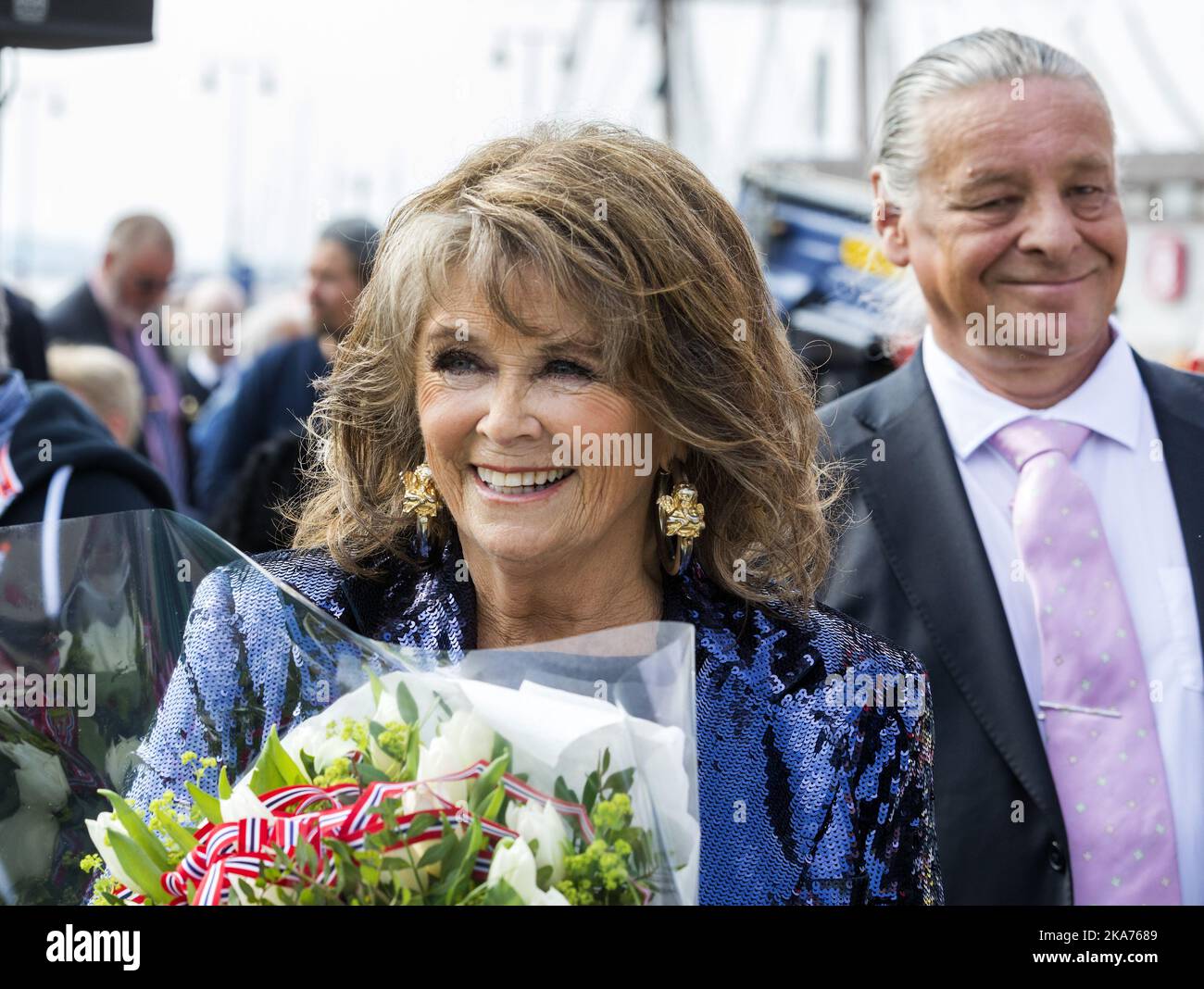 Oslo, Norway 20190426. The norwegian artist Wenche Myhre baptized rescue boat 'Odd Fellow III ...