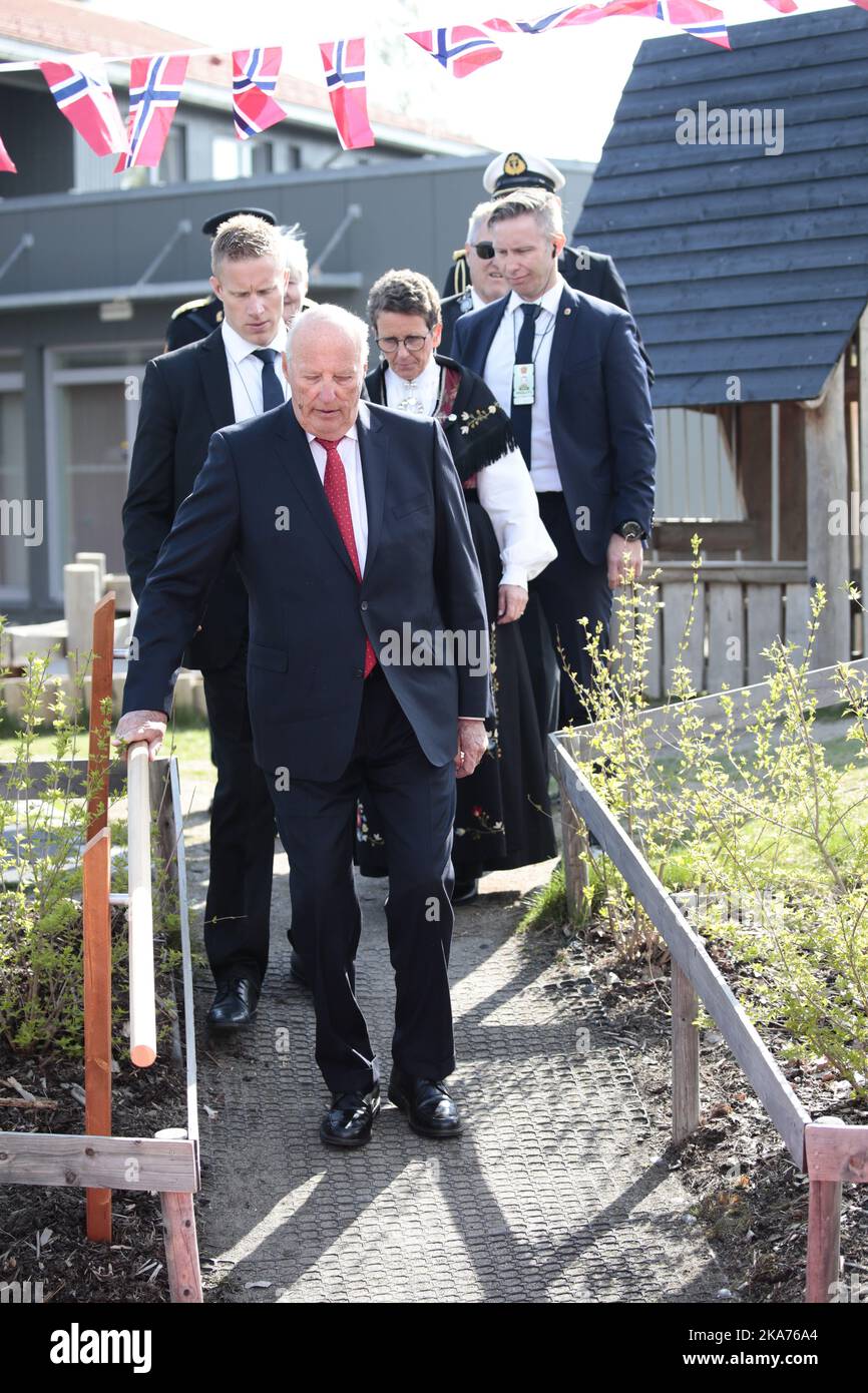 Skiptvet, Norway 20190430. King Harald visits Lindormen kindergarten ...
