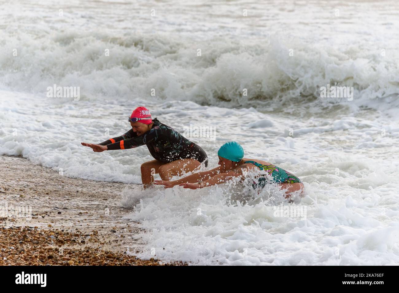 Brighton, East Sussex, UK. Brighton’s Ice Swimmers play at the surf’s ...