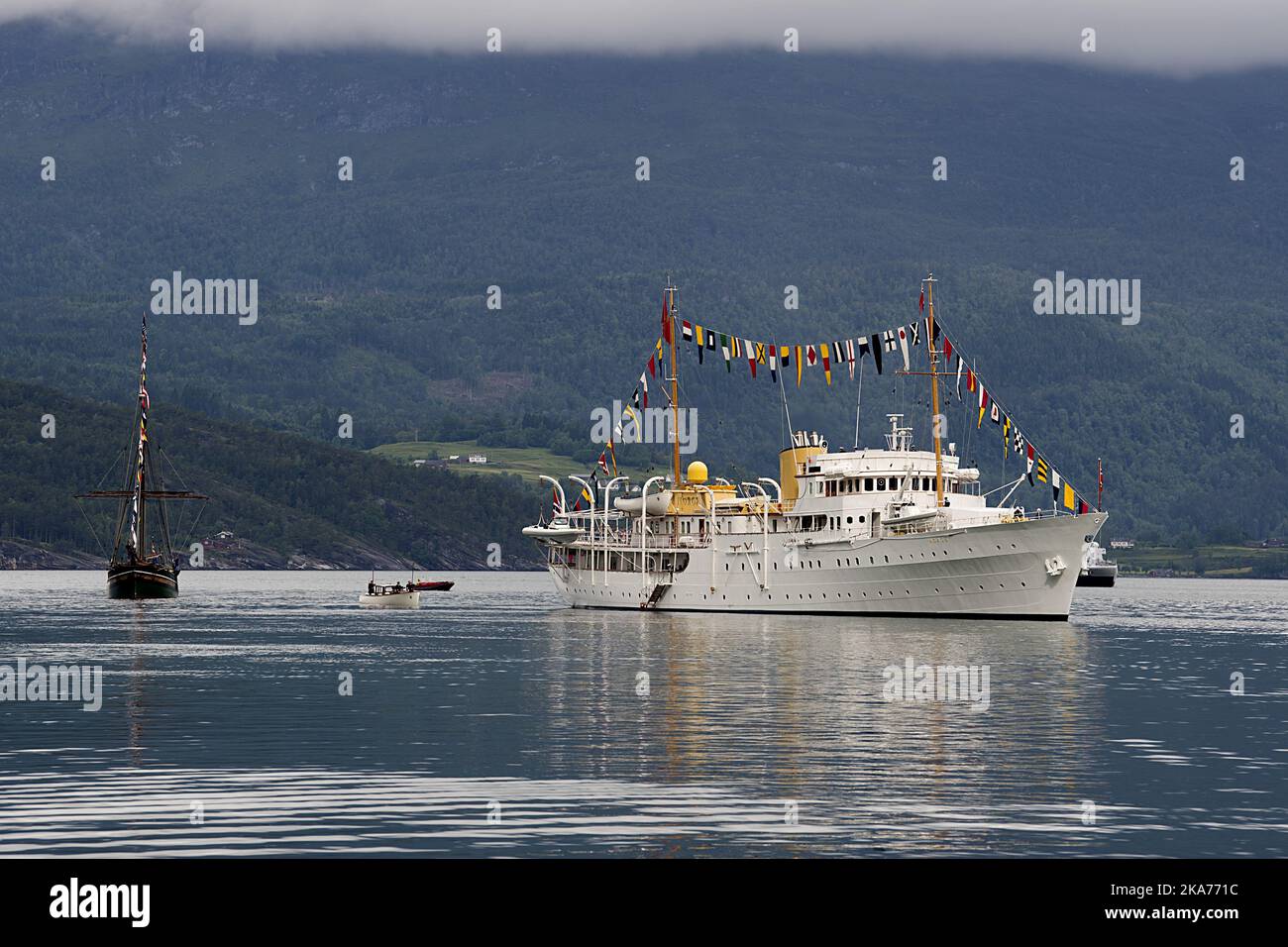 Jondal , Norway 20190618. HNoMY Norge, the Royal Yacht off the quay in ...