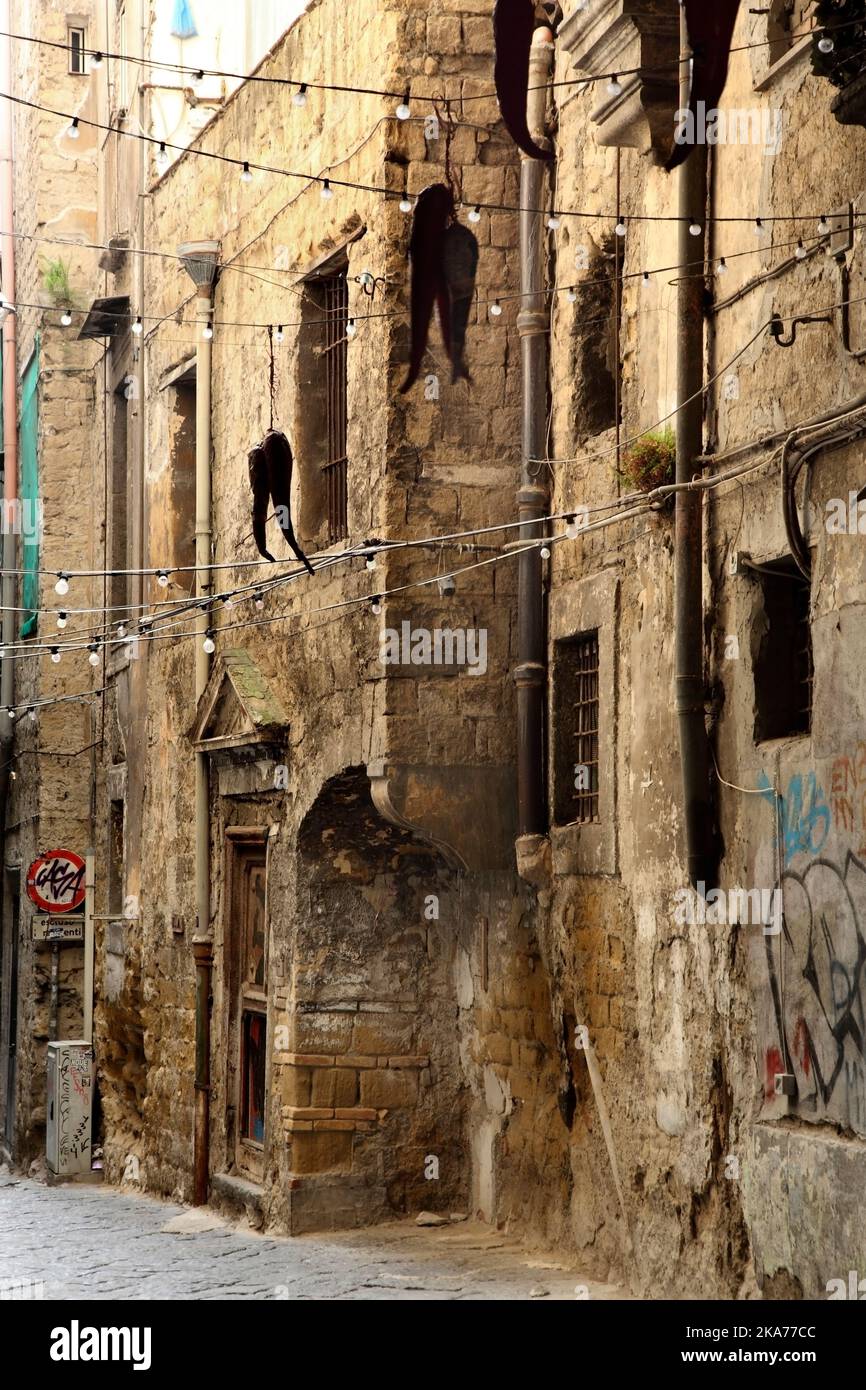 Old stone housing in the Centro Storico, Naples, Italy Stock Photo - Alamy