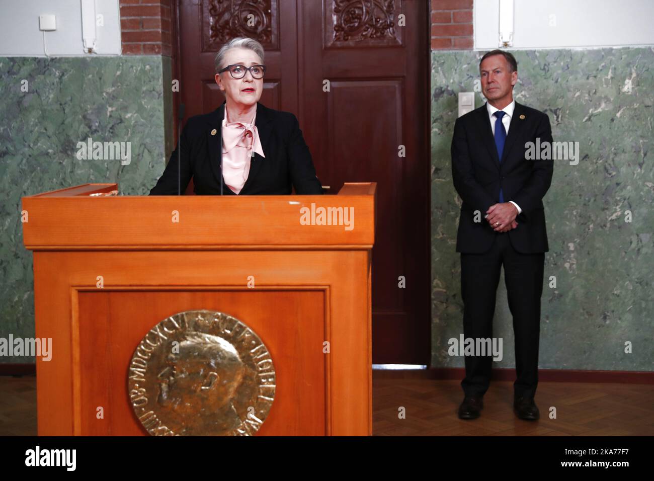 Berit Reiss-Andersen, head of the Nobel Committee, and Secretary Olav ...