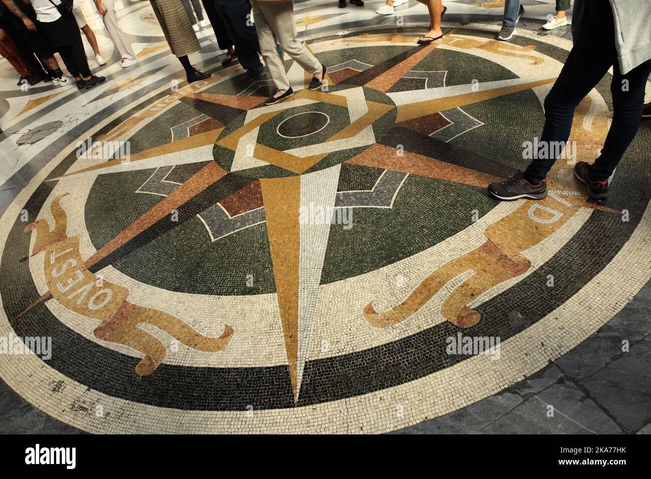 Mosaic flooring with a compass design inside the 19th century Galleria ...