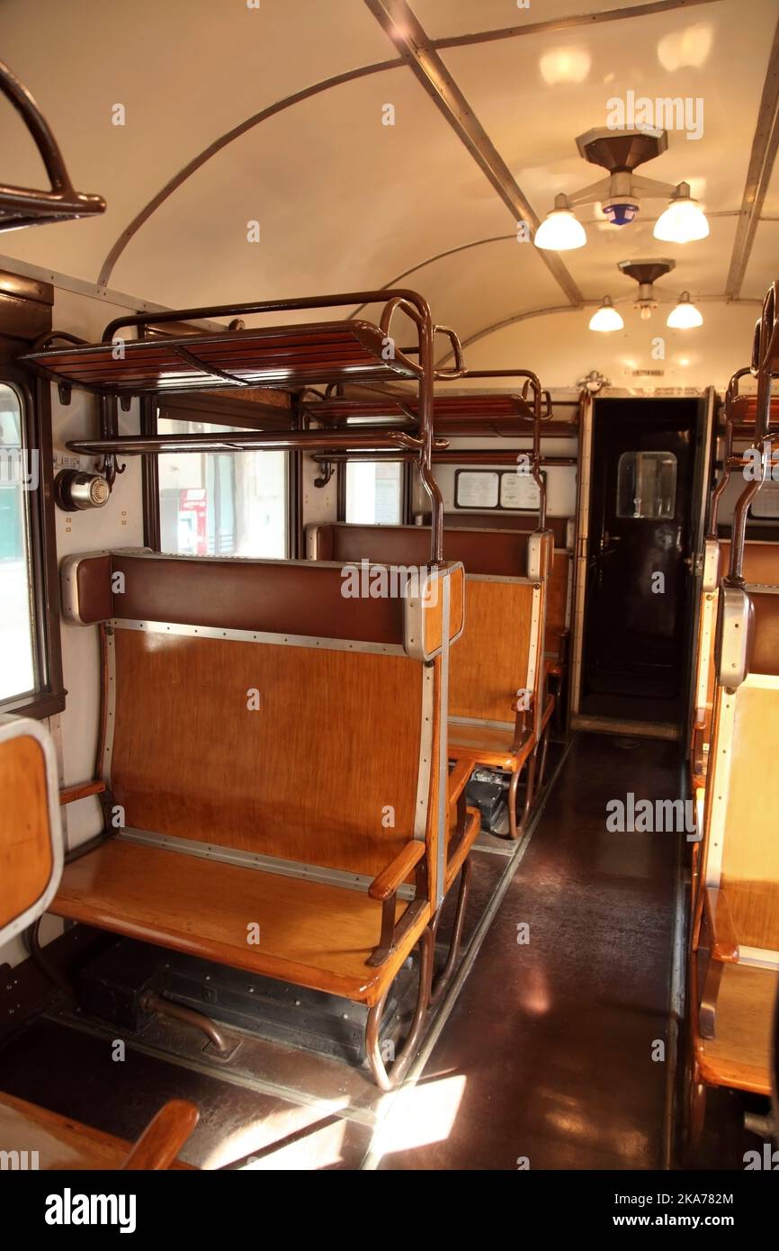 Interior of vintage preserved "Corbellini" Italian Railways train ...
