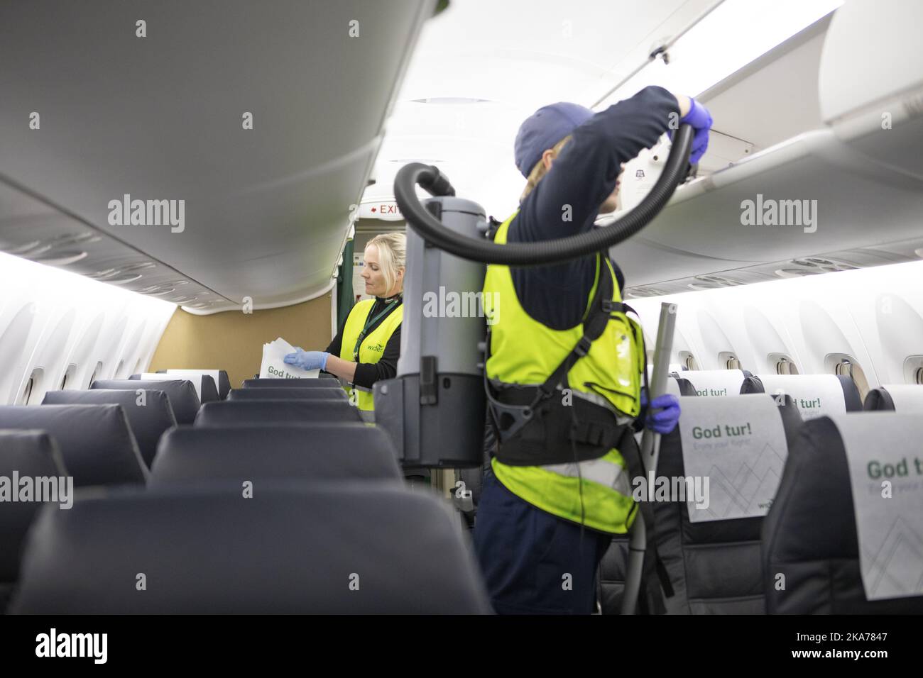 Sandefjord, Norway 20200416. Employees at Wideroe Ground Handling ...