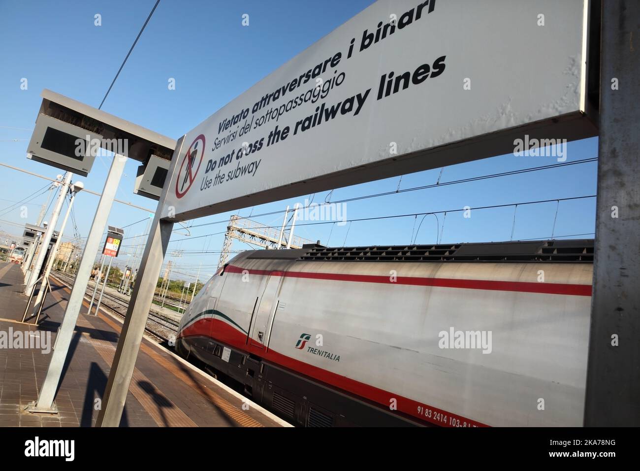 Italian railways E414 locomotive with Frecciabianca high speed train at ...