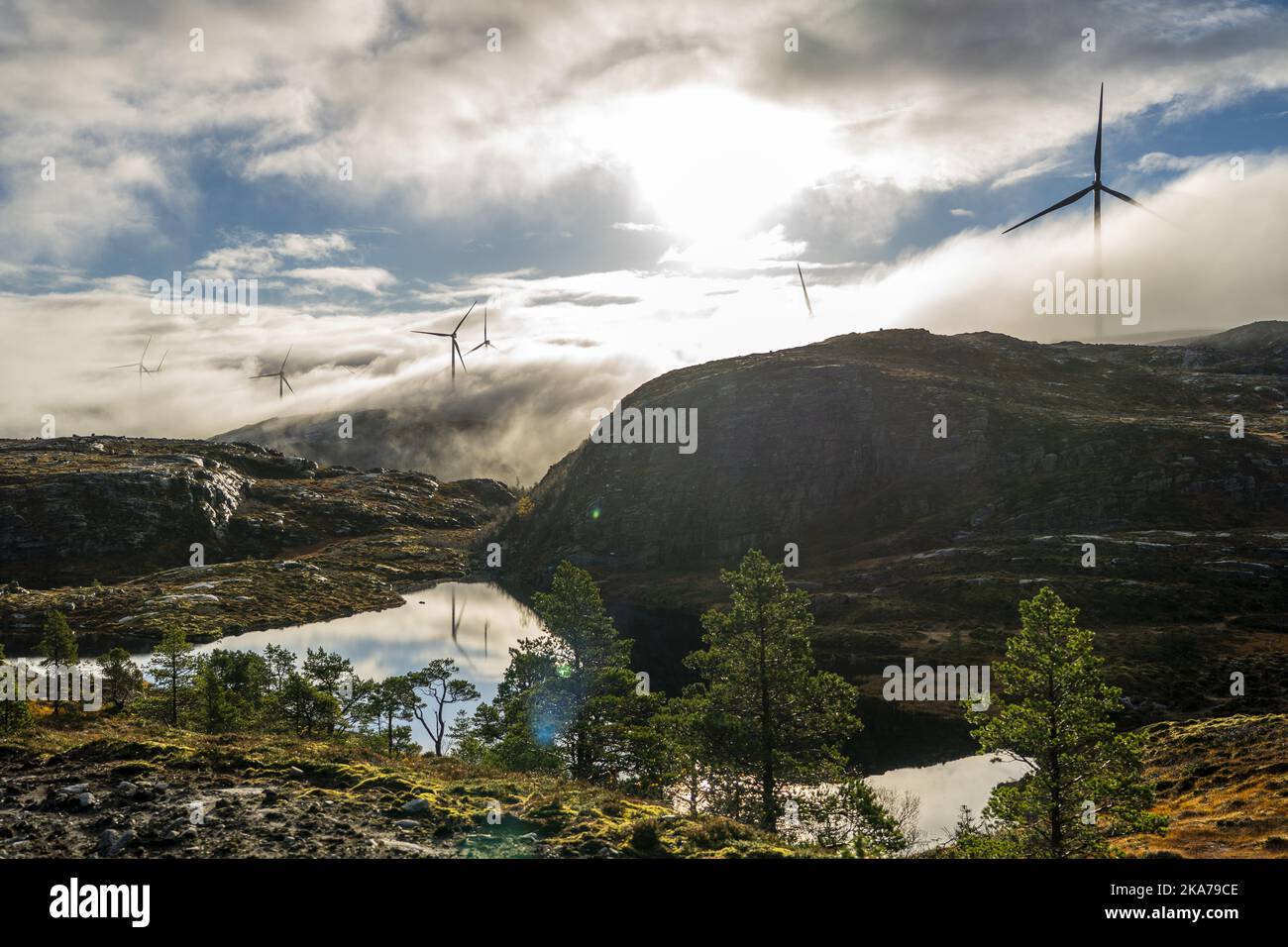 Aafjord Fosen, Norway 20201013. Storheia wind farm is the largest of ...
