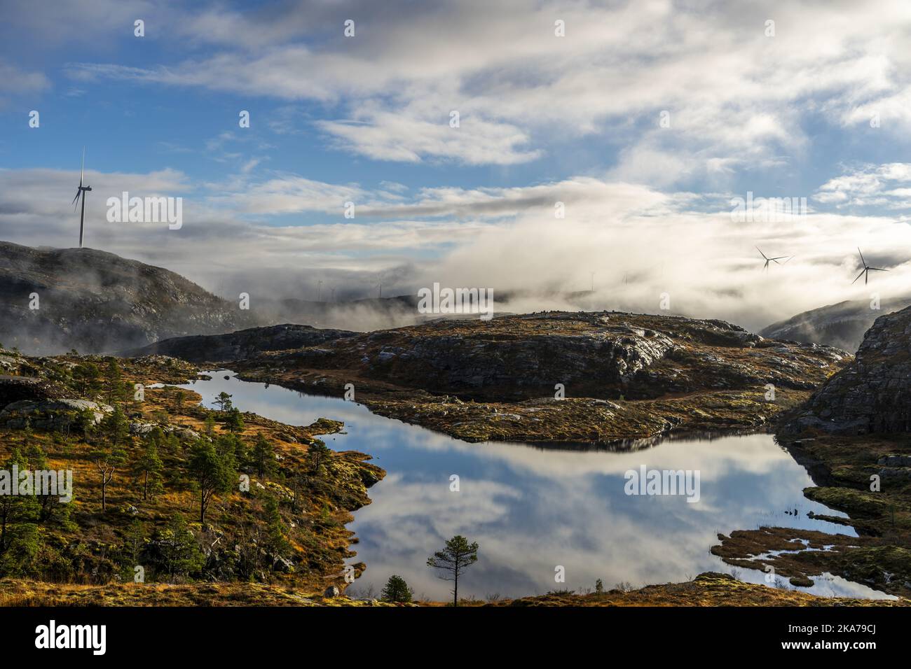 Aafjord Fosen, Norway 20201013. Storheia wind farm is the largest of ...