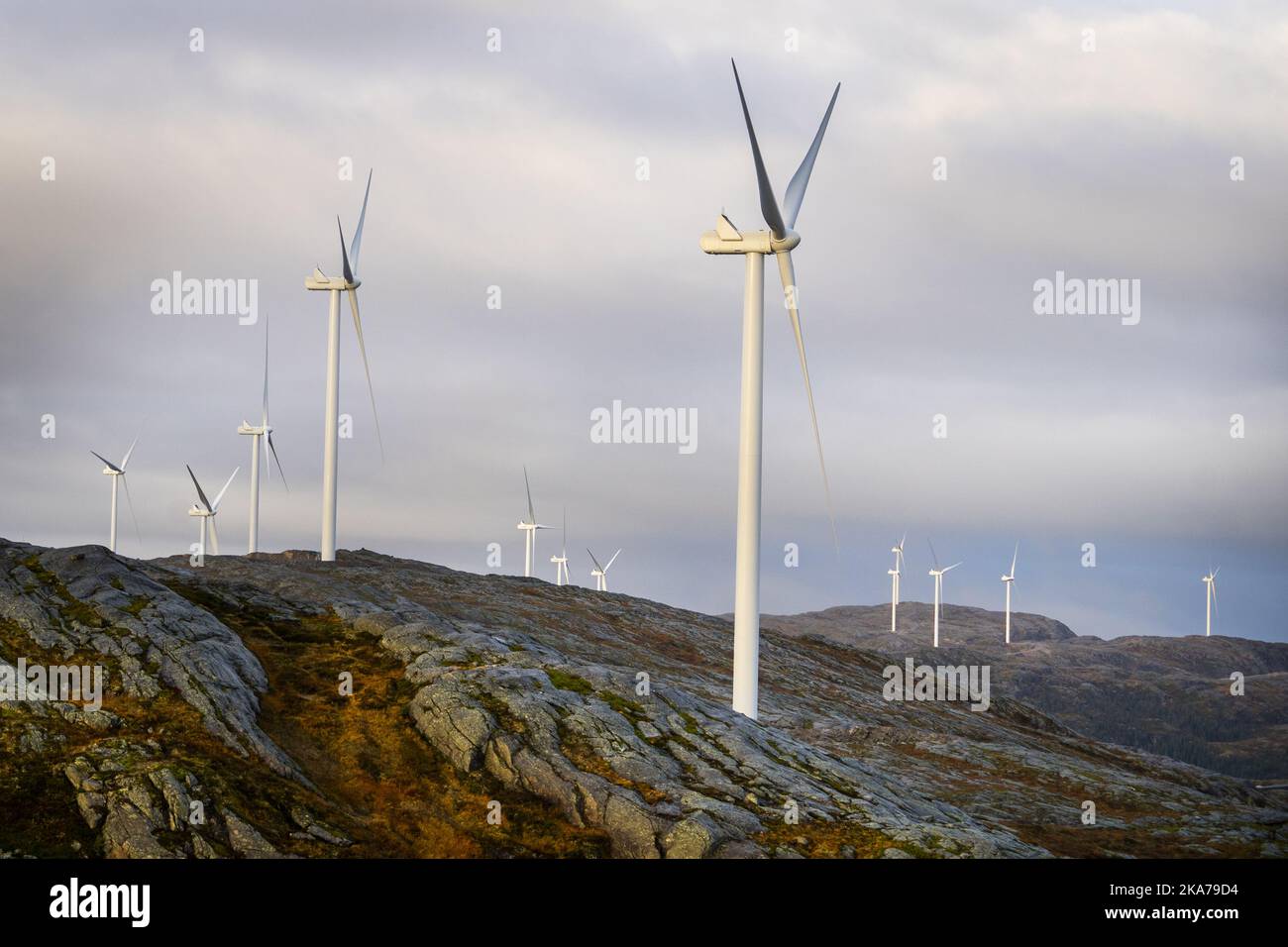 Aafjord Fosen, Norway 20201013. Storheia wind farm is the largest of ...