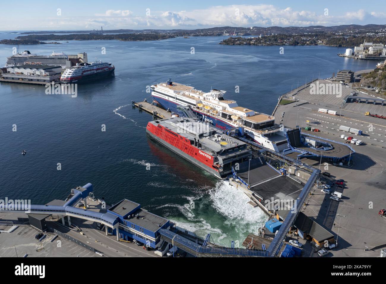 Kristiansand 20210507. Fjordline's new catamaran Fjord FSTR docks in ...