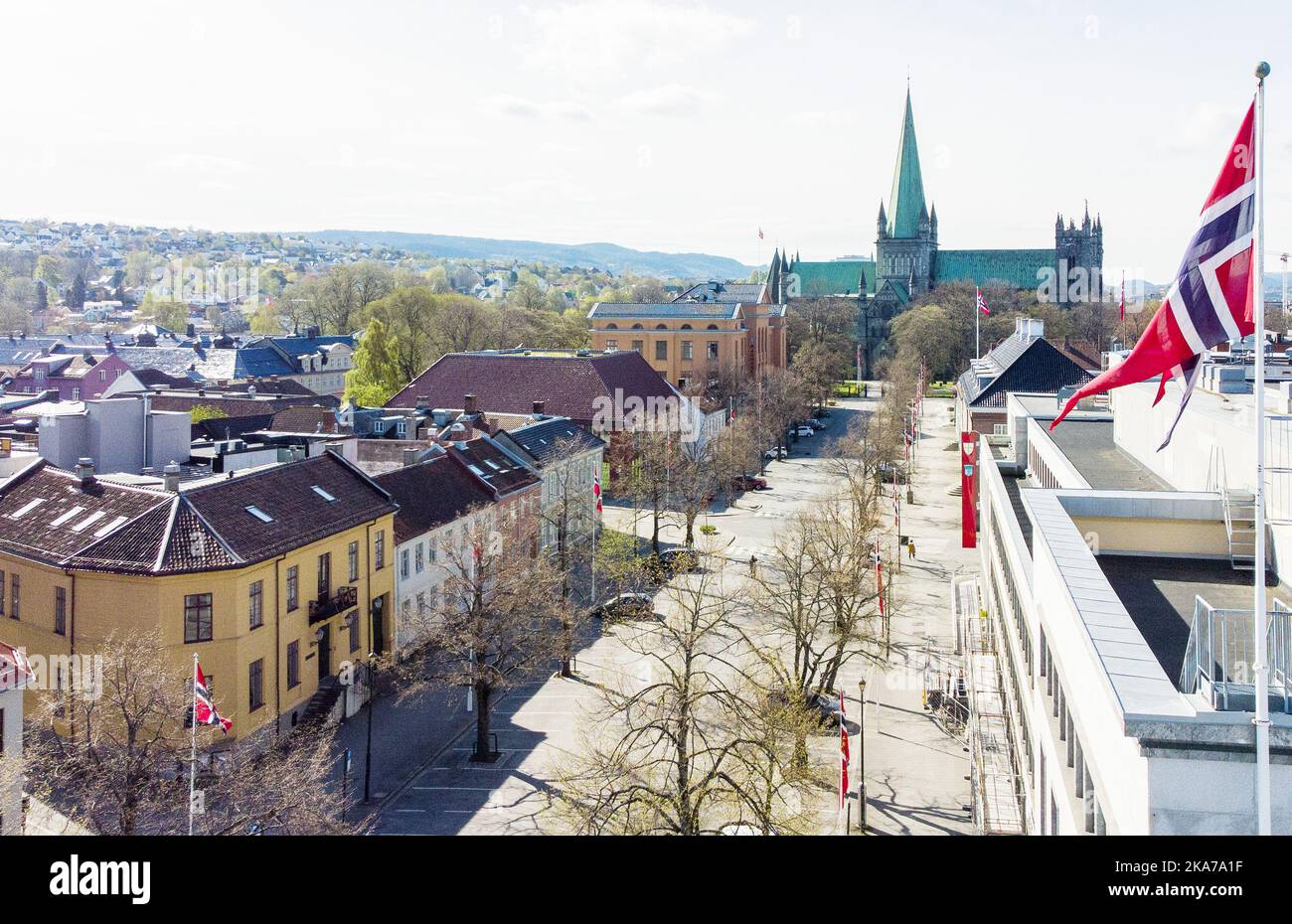 Trondheim 20210517. Drone images of an almost completely empty center ...