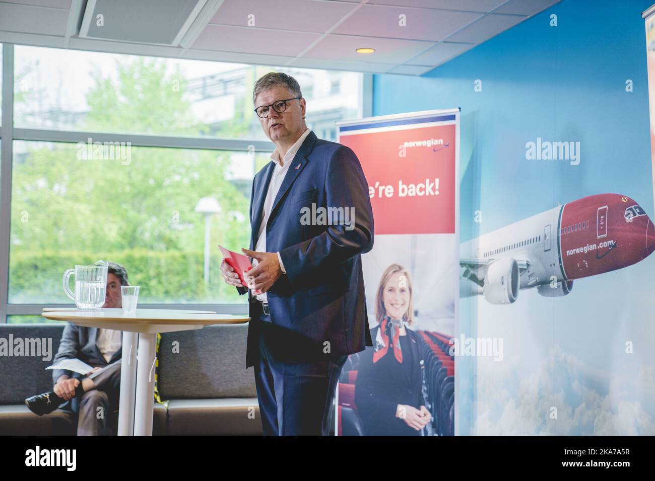 Fornebu 20210526. CEO Jacob Schram and CFO Geir Karlsen (behind) of ...