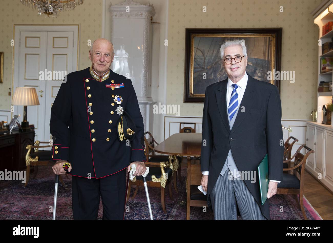 OSLO, NORWAY 20210610. King Harald receives Brazil's new ambassador ...