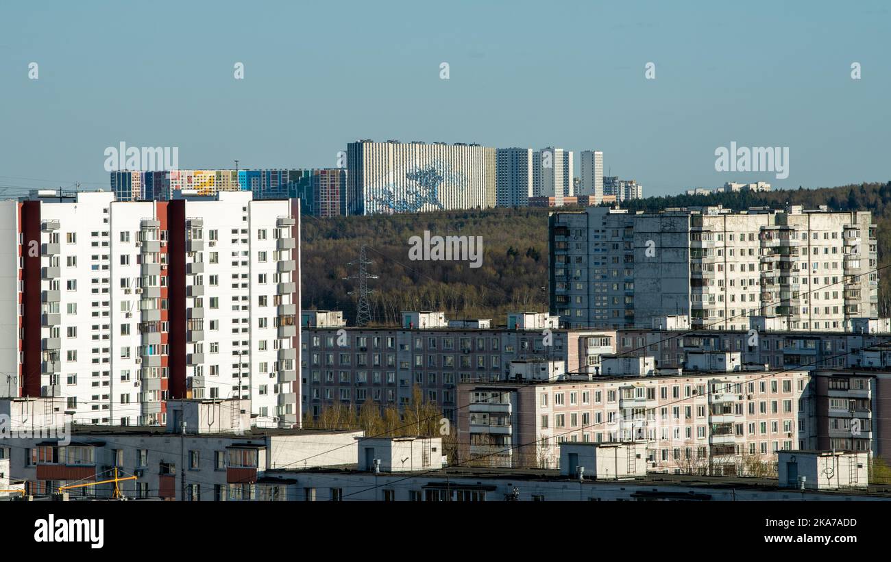 May 5, 2022, Moscow, Russia. Multi-storey residential buildings in the ...