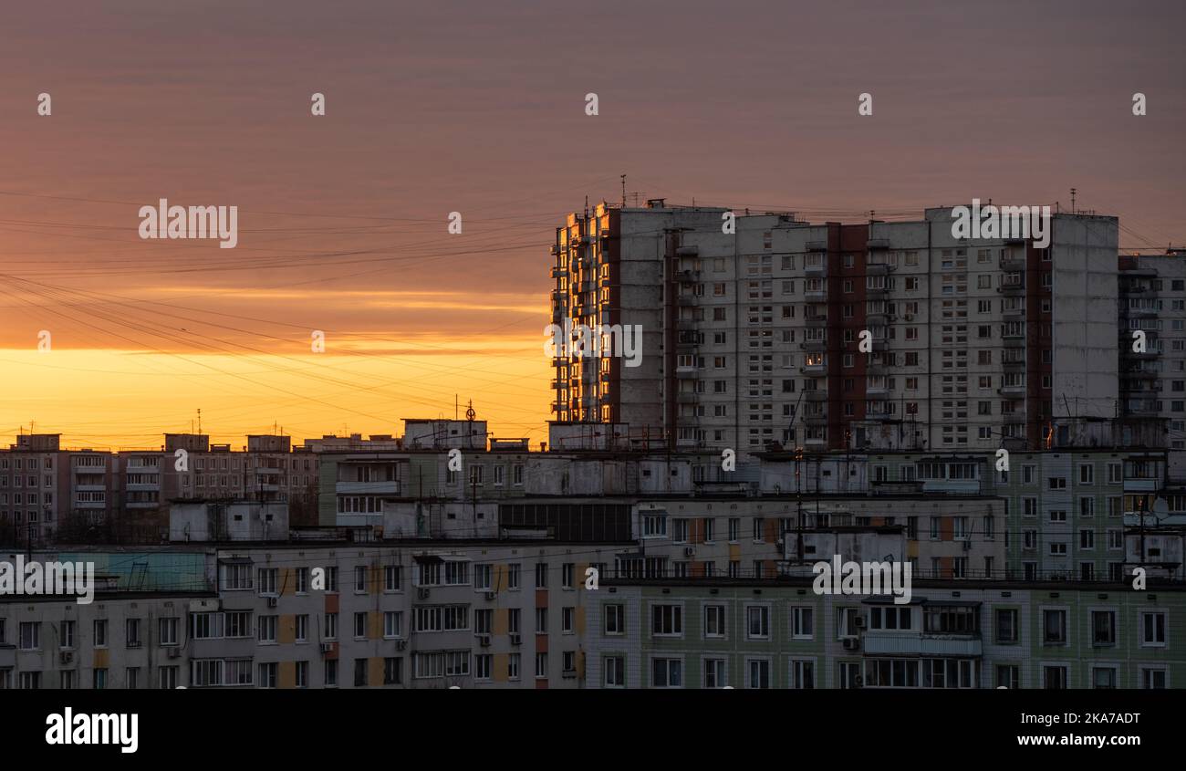 Sunlit multi-storey residential buildings in the residential area of ...