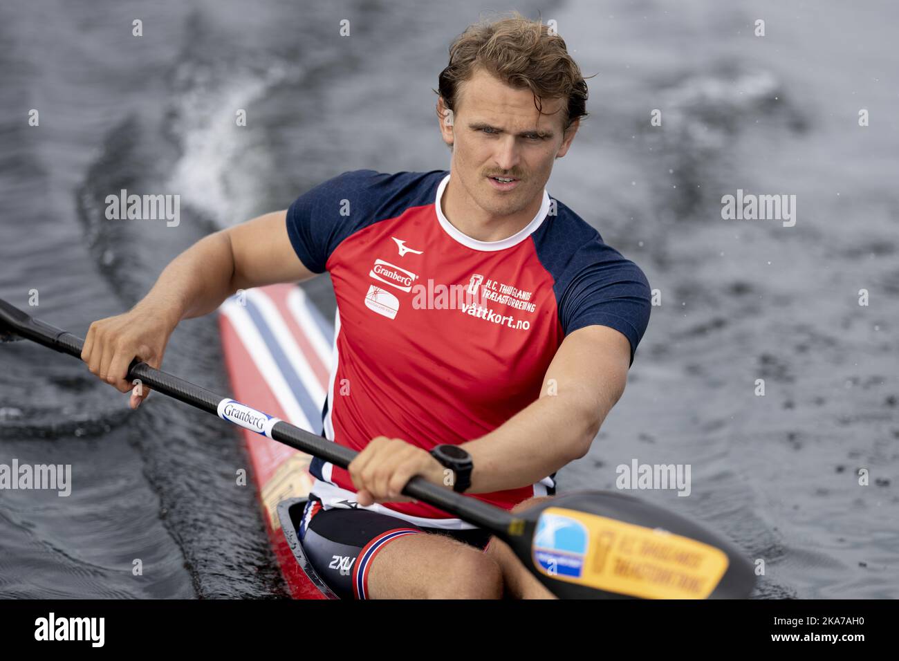 BÃ¦rum 20210709. Kayak paddler Lars Magne Ullvang prepares for the ...