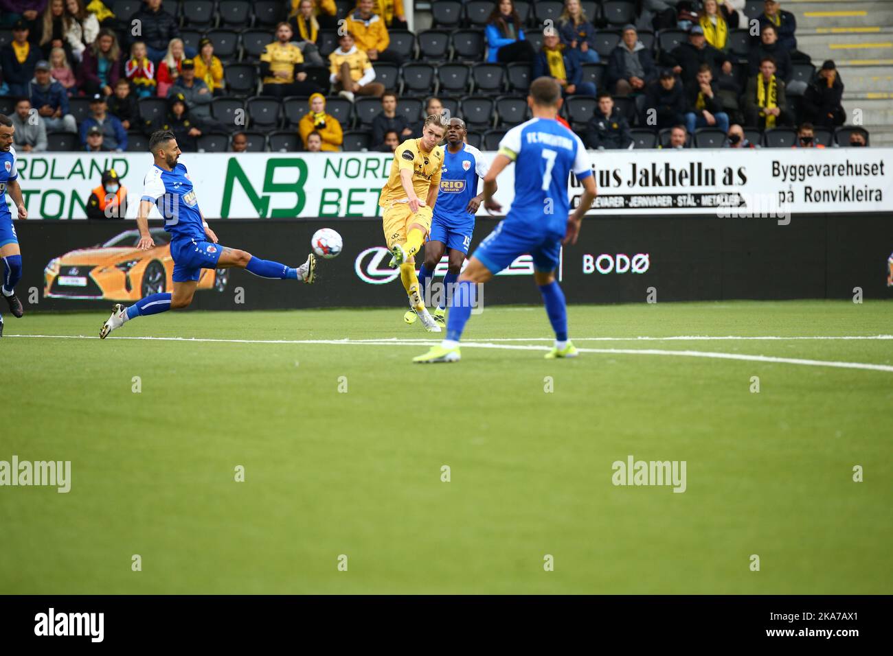 Bodø 20210812. Ola Solbakken in a duel with Leotrim Bekteshi (left ...