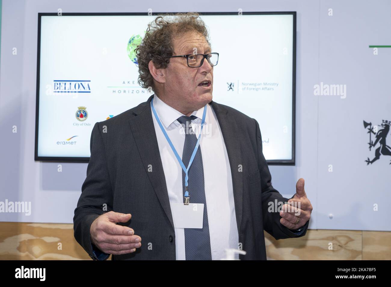 Glasgow, Scotland 20211101. Bellona leader Frederic Hauge during the UN ...