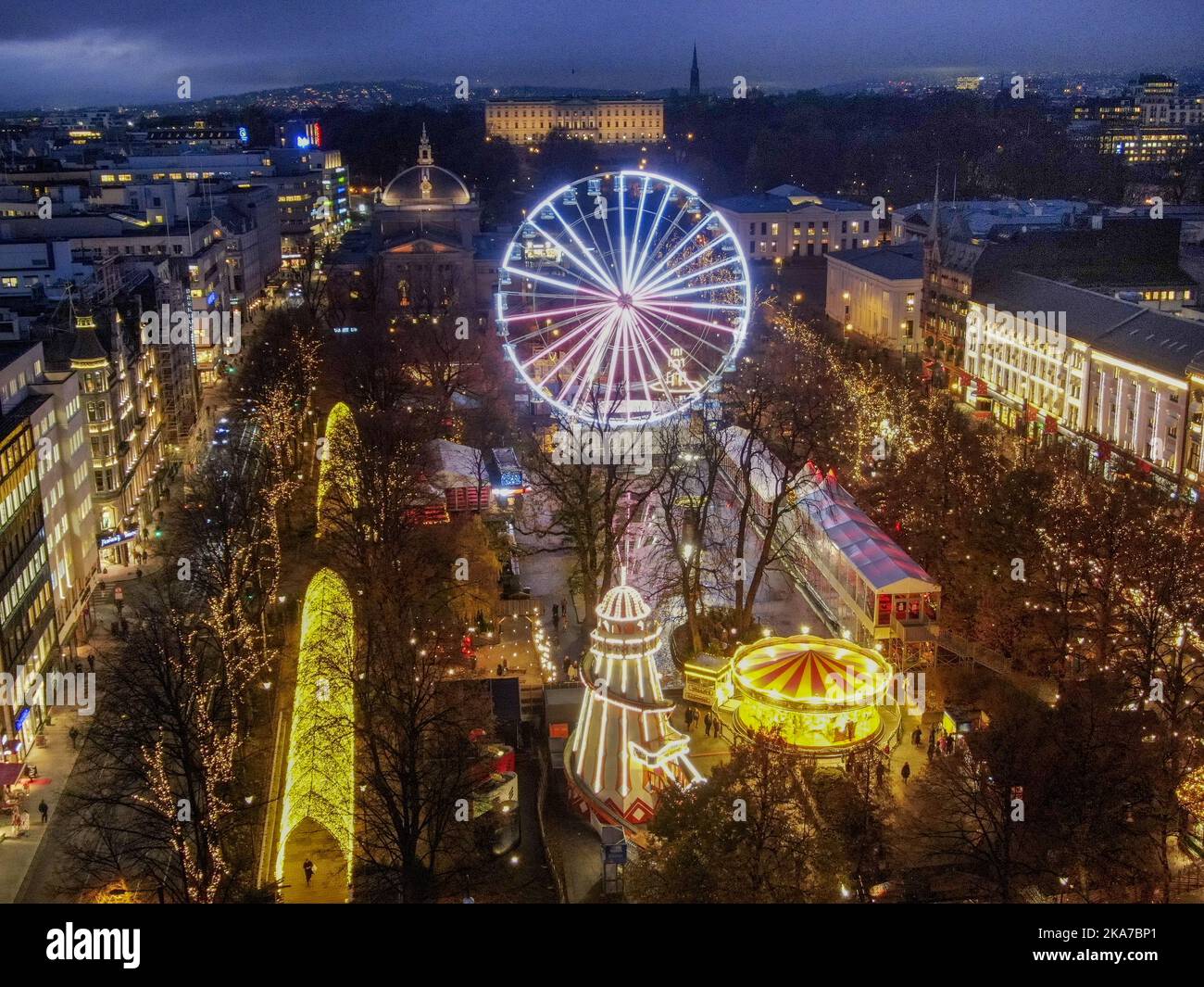Oslo 20211115. Drone photo of the Christmas market Â«Christmas in ...