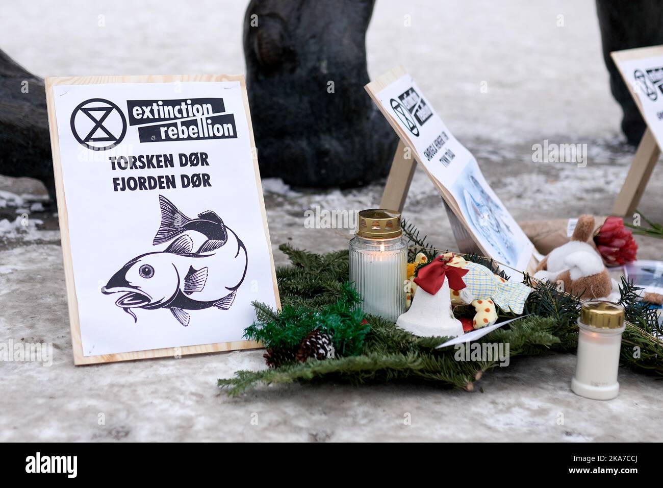 Oslo 20211227. Extinction Rebellion has set up memorials for endangered ...