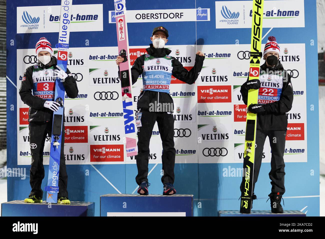 Oberstdorf, Germany 20211229. Halvor Regner Granerud (left) and Robert ...