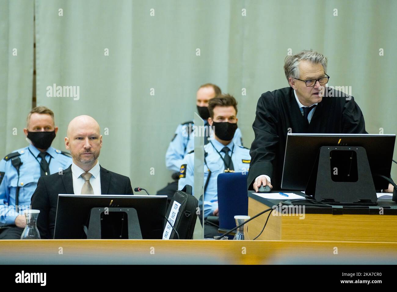 Skien 20220120. Anders Behring Breivik, convicted terrorist and defence ...