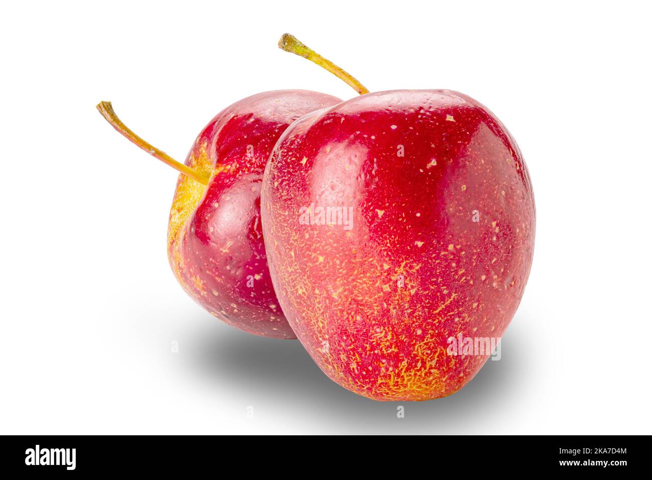Side view of fresh ripe mini apple isolated on white background with ...