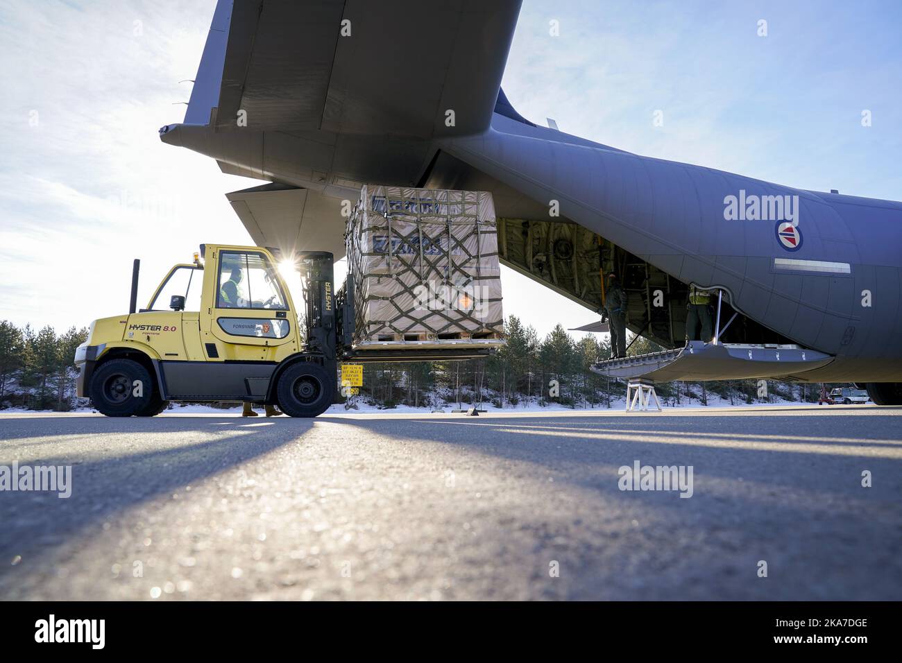 Oslo 20220303. Norwegian M72 anti-tank missiles loaded on transport ...
