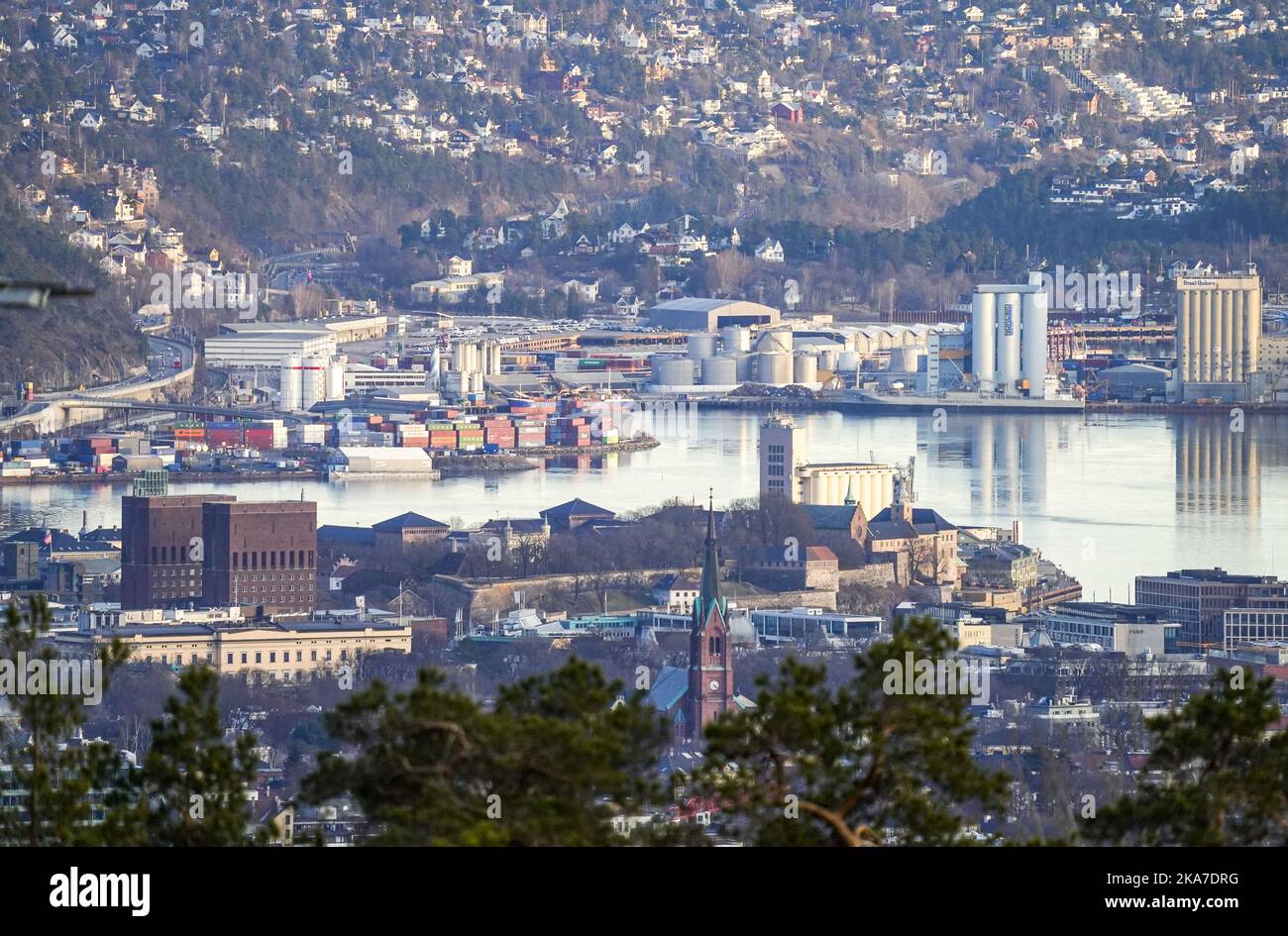 Oslo 20220306. View of Oslo. To the left: Oslo City Hall, the Palace ...